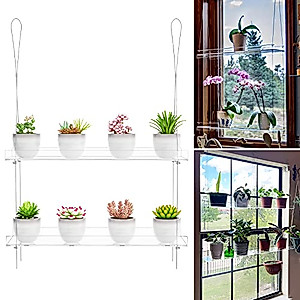 Clear Hanging Window Plant Shelves, Indoor Windows Wall Hanging Plant Stand Flower Display, Flower Pot Organizer Storage for Window Grow Herbs