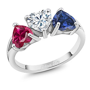 Gem Stone King 925 Sterling Silver Customized and Personalized Name Engraved 3 Heart Shape 6MM Gemstone Birthstone Mothers Ring For Women (Size 9)