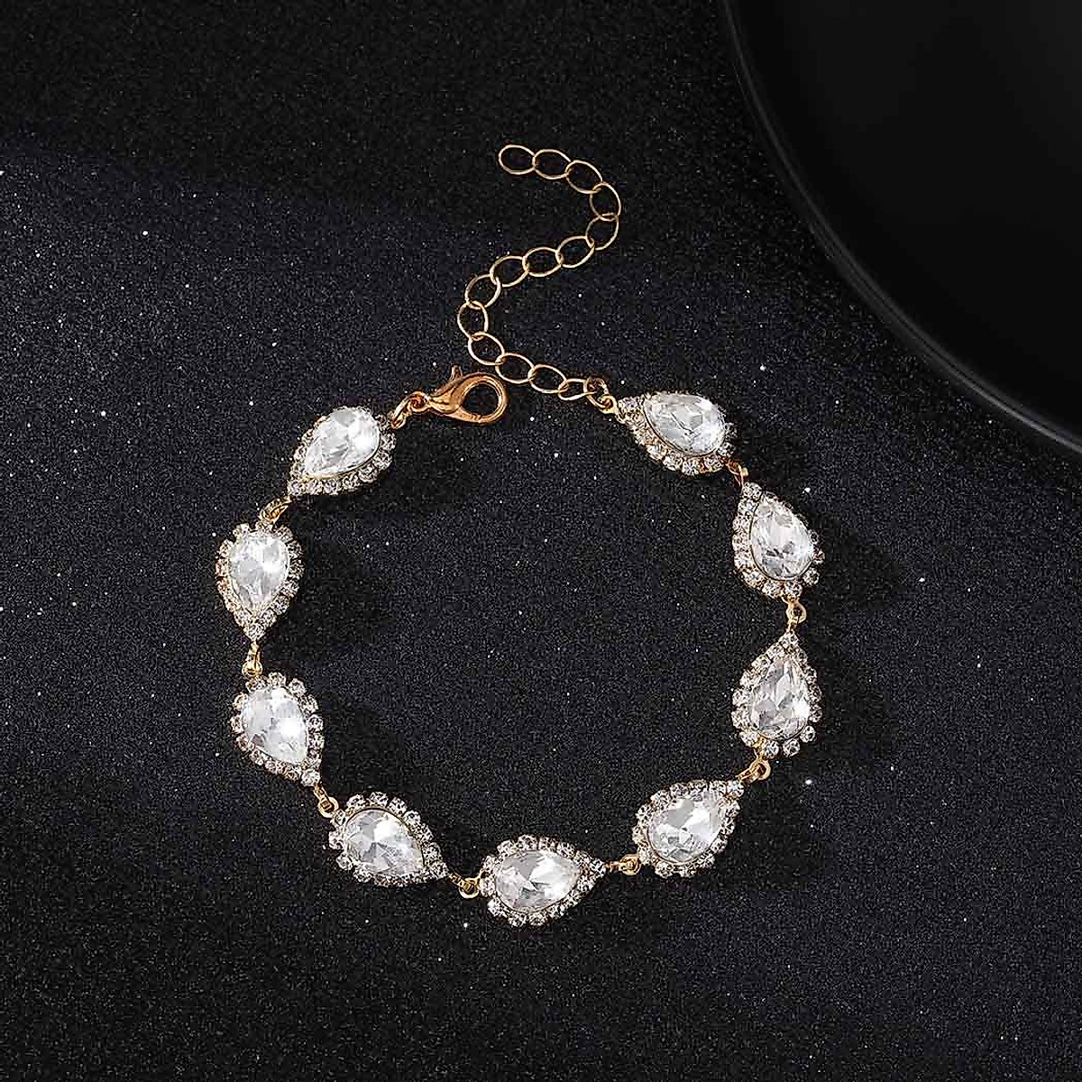 Unicra Bride Crystal Necklace Earrings Bracelet Set Bridal Wedding Jewelry Sets Rhinestone Prom Costume Jewelry Set for Women and Brides (D-3 Pack Gold Necklace Bracelet Earrings)