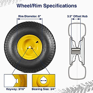 MaxAuto 20x8.00-8 Lawn Mower Tires 20x8x8 Lawn Tractor Tire 20x8-8 Turf Tire with Rim, 3.5" Offset Hub, 3/4" Bore with 3/16" Keyway, 4 Ply, 965lbs Capacity, Set of 2