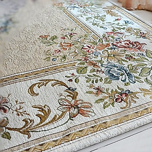 UKELER Romantic American Country Style Cotton Rugs Home Decor Collection Floral Rug Flower Garden Design Modern Accent Floor Rugs for Bedroom (31.5''x47.2'', Beige Garden)