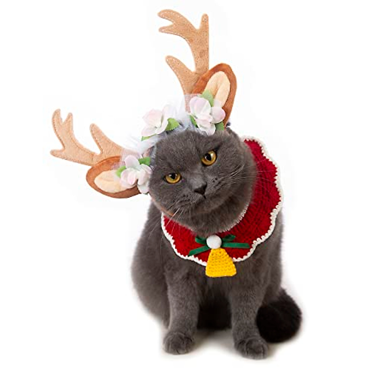 Impoosy Dog Christmas Hat Pet Reindeer Antlers Costume with Christmas Bandanas Puppy Deer Headband Accessories (L)