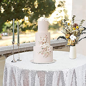 AIXHN Sequin Tablecloth Silver 48" Round Sparkly Elegant Drape Sequin Tablecloth for Wedding Party Cake Dessert Events Christmas Decorations