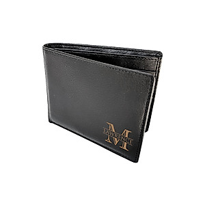 Corner Monogram Initial Engraved Personalized One Black Wallet Personalized Men's Bifold Leather RFID Blocking Wallet for Groomsman Best Man Wedding Party Gift