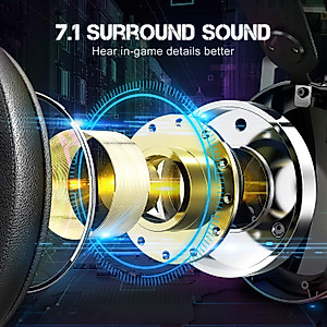 ETWAR EG100 USB Gaming Headset for PC, Computer Headphones with Microphone/Mic Noise Cancelling, Video Gaming Headset USB, RGB Flowing Light - Wired Headphones for PS4, PS5, Laptop, Call Center