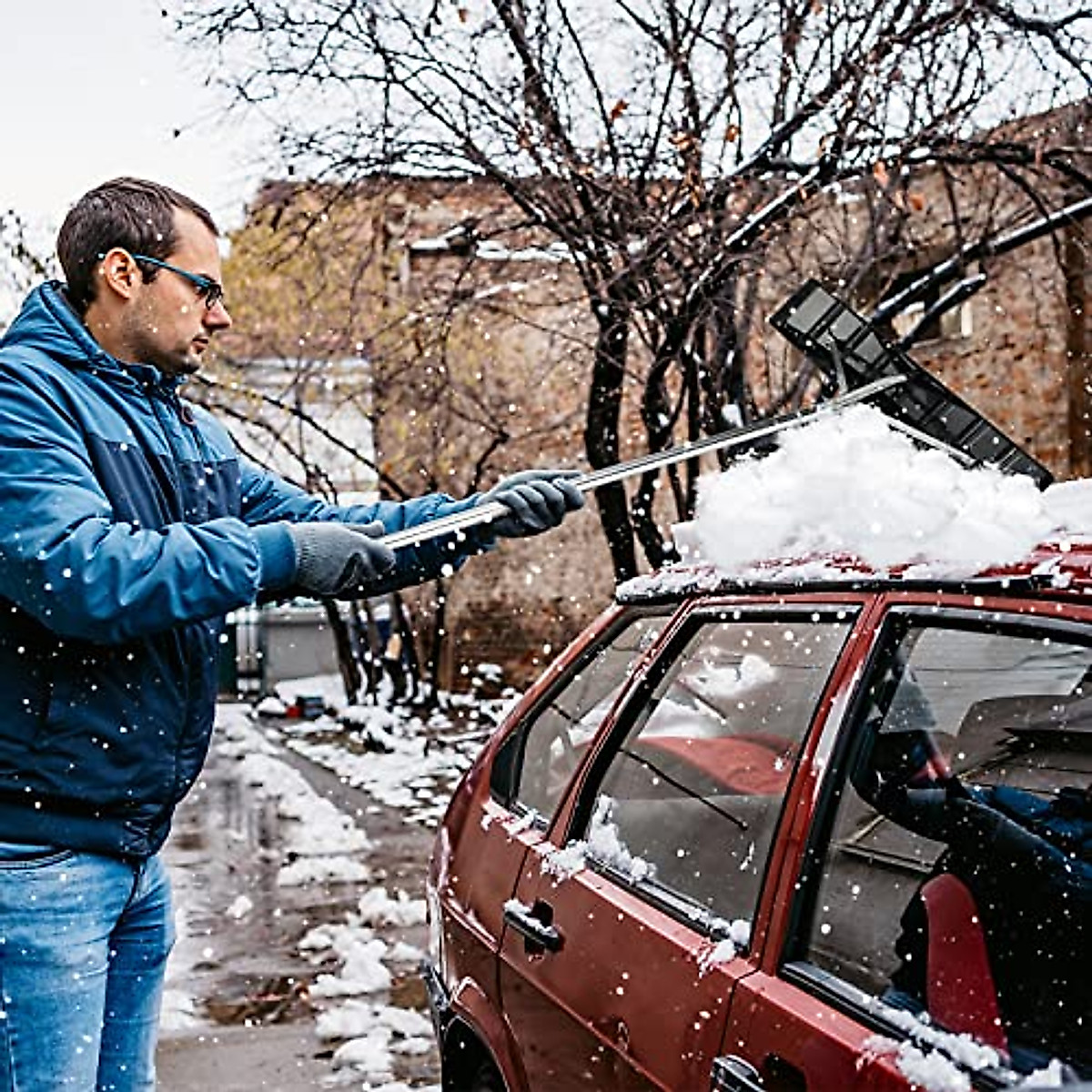 Goplus Snow Roof Rake, Extendable 4.8-20FT Snow Shovel for Snow Removal w/ Aluminum Frame & Anti-Slip Handle, Ideal for Roof Car, 25-Inch Blade