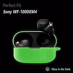 Geiomoo Silicone Case Compatible with Sony WF-1000XM4, Protective Cover with Carabiner (Luminous Green)