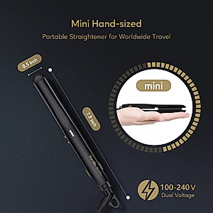 Terviiix Mini Flat Iron for Short Hair Temperature Adjustable, 1/2 Inch Mini Small Portable Ceramic Travel Hair Straightener for Men, Black