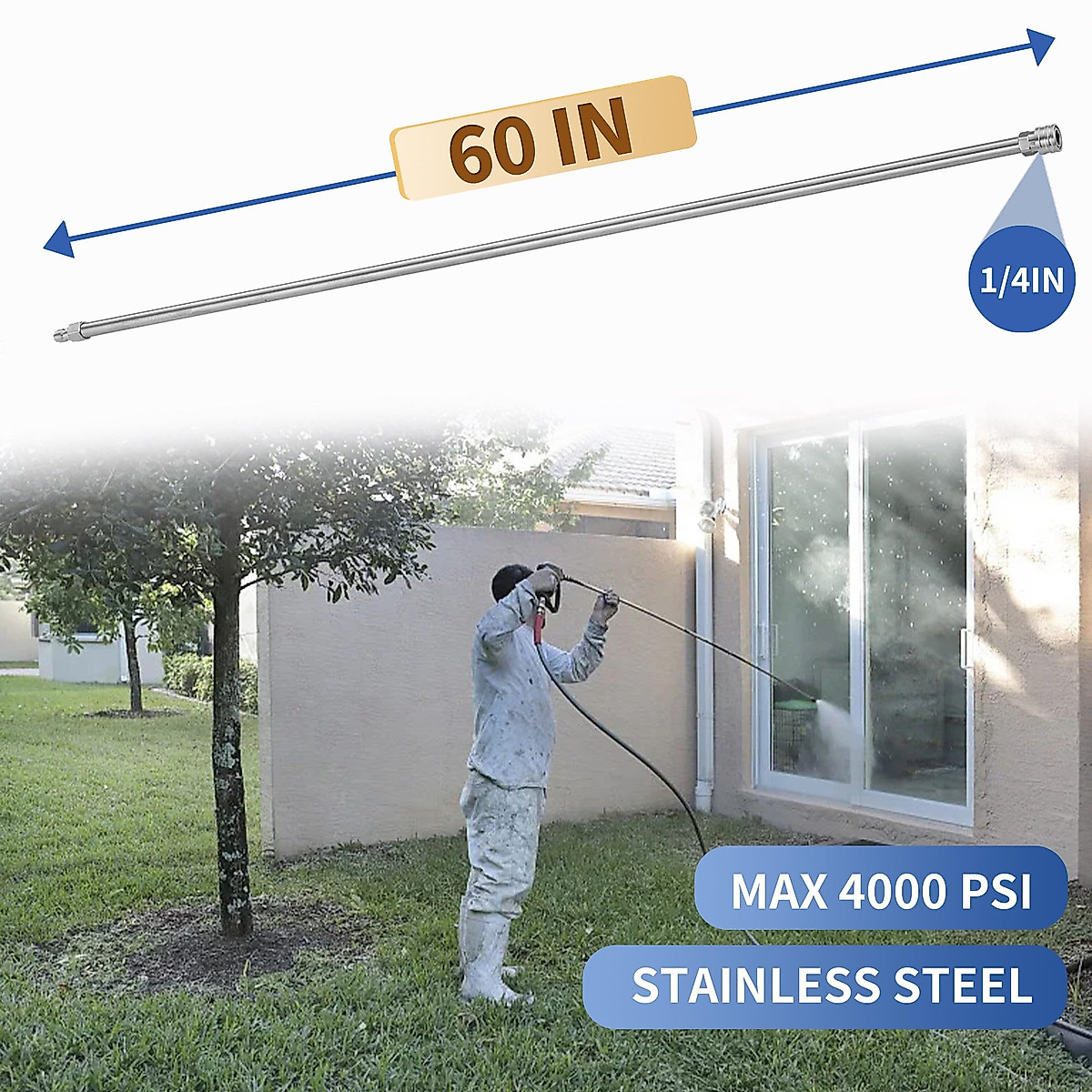 FENG PAI Pressure Washer Extension Wand - 60" Pressure Washer Wands wit Replacement Wand, 1/4" Quick Connect Power Washer Lance, 4000 PSI