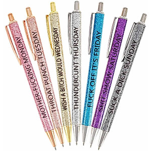 Tusztus 7-Pack Funny Word Daily Funny Pens, Funny Seven Days of The Week Pens, Describing the mentality, Sarcastic Ballpoint Pens, Creative Gift for Colleague Co-Worker