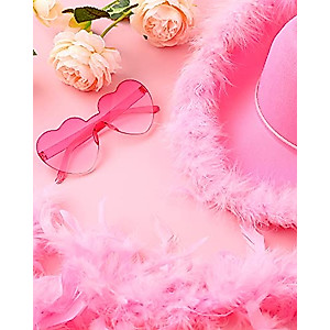 Zhanmai 18 Pieces Pink Cowgirl Hat Feather Boa Heart Shaped Sunglasses Cowboy Hat Pink Boa for Western Bachelorette Party