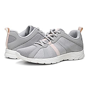 Vionic Women's Brisk Radiant Active Sneakers- Supportive Walking Shoes That Include Three-Zone Comfort with Orthotic Insole Arch Support, Sneakers for Women, Light Grey/Pink 9 Wide