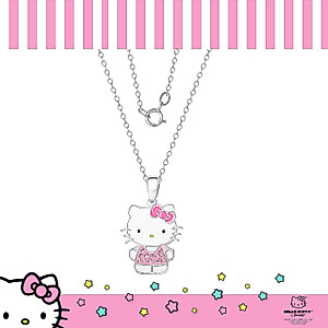 Hello Kitty Sanrio Womens Necklace Official License - Silver Plated Necklace with Enamel and Crystal Pendant
