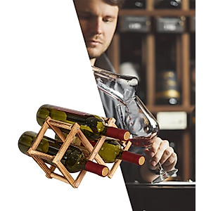 YTCYKJ Wood Wine Rack Freestanding, Wooden Stackable Countertop Wine Rack 3 Bottles Storage Holder Foldable Wine Bottle Display Shelf for Home Kitchen Bar Cabinets