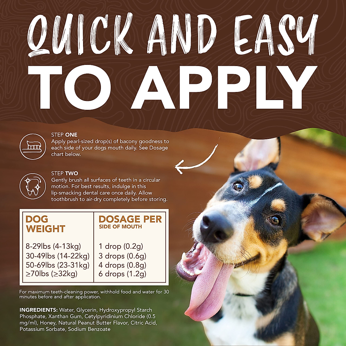 TropiClean Enticers Teeth Cleaning Gel & Toothbrush for Large Dogs | Peanut Butter & Honey Flavor | Bamboo Brush Speeds Up Plaque Removal | Gel Helps Fight Bad Breath | 2 oz