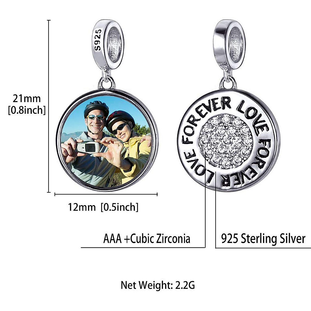 925 Sterling Silver Personalized Photo Charm Fit Bracelet Necklace Customized Image Picture Bead for Women