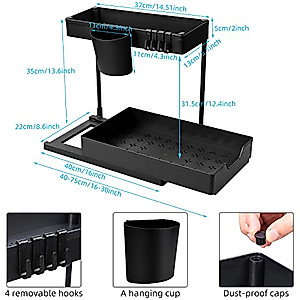 Karlsitek Under Sink Organizer,2-Tier Bathroom Organizer,L-Shape One Sliding Under Cabinet Storage Organizer with 1 Hanging Cup and 4 Hooks,Under Sink Organizers and Storage for Kitchen Bathroom
