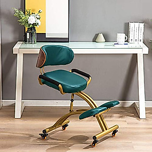 Rolling Kneeling Chair with Back Support, Ergonomic Adjustable Stool for Improve Your Posture with Faux Leather Knees Cushions and Flexible Casters for Home Office,Green