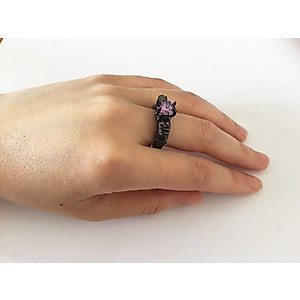 Vintage Black Gold Plated CZ Amethyst Gothic Skull Ring Purple Cubic Zirconia Retro Statement Cocktail Party Biker Rings (9)
