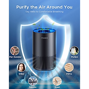 Air Purifiers for Home Large Room Pets Up to 1300 Sq Ft, MOOKA H13 True HEPA Air Purifier Cleaner with 360° Air Inlet, Fragrance, 13dB Air Purifier for Bedroom Wildfire Smoke Pet Dust Pollen (Black)