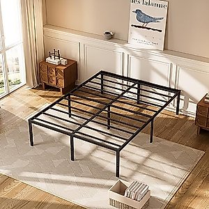 Jebosam King Size Bed Frame 14 inch Heavy Duty Steel Support 2500 lbs Bed Frame King No Box Spring Needed Easy to Assemble Non-Slip Noise Free Black Metal Bed Frame King Size