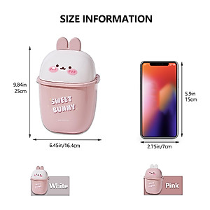 Benshukam Mini Trash Can with Lid Cute Rabbit Desktop Flip Small Trash Can 0.35 Gallons Countertop Garbage Cans for Bathrooms, Kitchens, Offices, Waste Basket for Dressing Table (White)