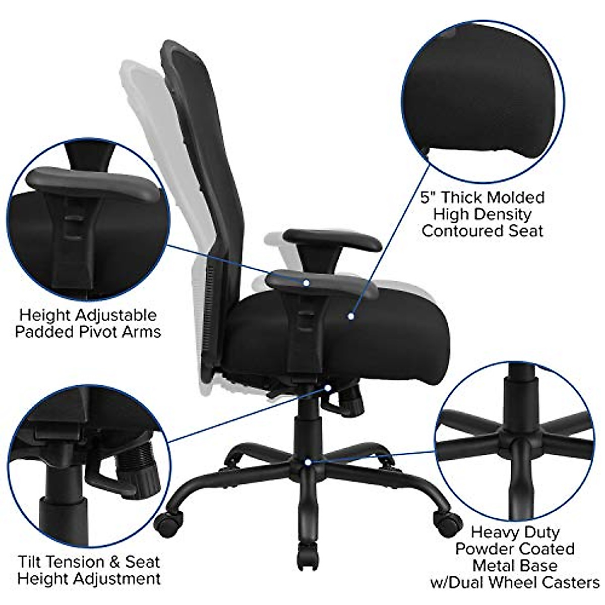Flash Furniture HERCULES Series 24/7 Intensive Use Big & Tall 400 lb. Rated Black Mesh Multifunction Synchro-Tilt Ergonomic Office Chair