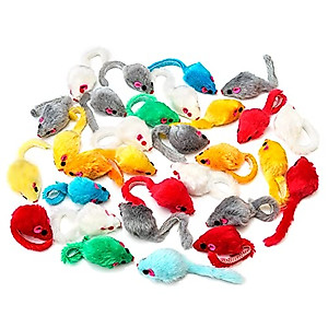CHIWAVA 36PCS 4.1'' Furry Cat Toy Mice Rattle Small Mouse Kitten Interactive Play Assorted Color