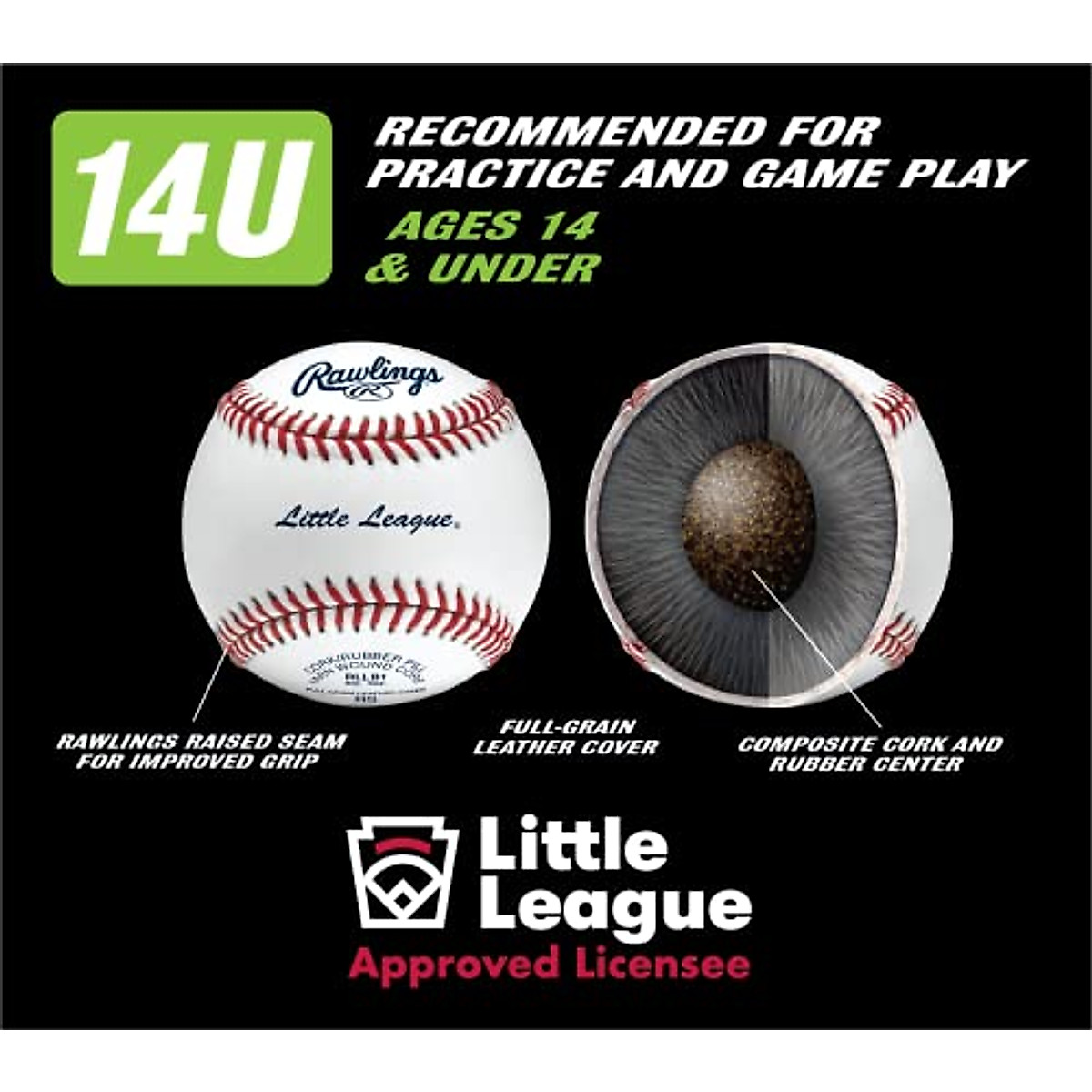 Rawlings | LITTLE LEAGUE Competition Grade Baseballs | RLLB1 | Youth/14U | Game/Practice Use | 12 Count