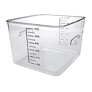 Rubbermaid Commercial Products, Plastic Space Saving Square Food Storage Container for Kitchen/Sous Vide/Food Prep, 12 Quart, Clear