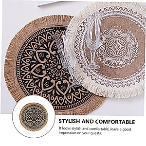 DECHOUS 1pc Jute Placemats Glass Coasters for Drinks Natural Home Decor Office Desk Decorations Mandala Dinking Coasters Round Cup Mat Pad Dining Table Placemat Household Place Mat Linen