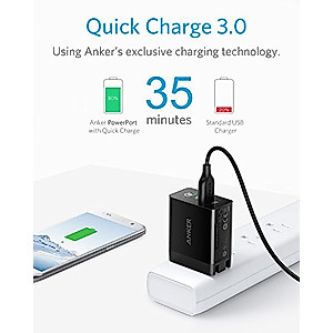 Quick Charge 3.0, Anker 18W 3Amp USB Wall Charger (Quick Charge 2.0 Compatible) Powerport+ 1 for Anker Wireless Charger, Galaxy S10e/S10/S9/S8/Plus, Note 9/8, LG V40/V30+, iPhone, iPad and More