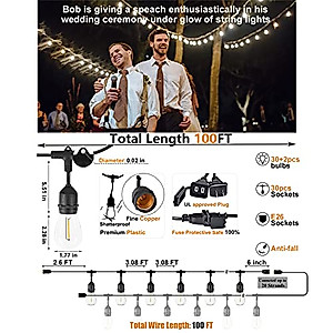 Meidaoduo Outdoor String Lights LED 100FT Heavy-Duty Patio Lights String with 32 Dimmable Shatterproof Plastic Bulbs for Gazebo Pergola Bistro Lights Linkable