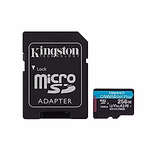 Kingston 256GB microSDXC Canvas Go Plus 170MB/s Read UHS-I, C10, U3, V30, A2/A1 Memory Card + Adapter (SDCG3/256GB)