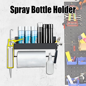 Ansonation Spray Bottle Holder,Garage Paper Towel Holder with Shelf Garage Organizer Wall Mount with Hooks Heavy Duty Paint Bottle Organizer for Garage Home Tool Shed Workbench