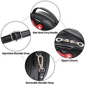 FINEX Minnie Mouse style Small Circle Polka dots Crossbody bag - Multifunction Travel Mini Handbag with Shoulder Strap (Red/Black)