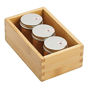 mDesign Wood Bamboo Storage Bin Container, Drawer Organizer Crate Boxes for Kitchen Pantry Cabinet, Shelf, Island or Countertop, Holds Snacks, Spices, or Drinks, Echo Collection, 4 Pack, Natural/Tan