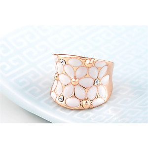 Fashion Month Womens Elegant White Enamel Flower Rose Gold Band Bloom Petal Wedding Engagement Ring Crystal Inlay Size 6