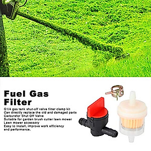 Aqur2020 G1/4 Gas Tank Shut Cut Off Valve Pump Filter Clamp Gas Kit for Garden Brush Cutter Lawn Mower Carburetor Strainer Polyester Screen Sediment Trapper System