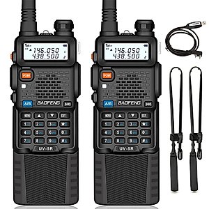 Baofeng 2 Pack UV-5R Plus 8W Ham Radio Dual Band VHF/UHF Amateur Two Way Radio Handheld Long Range Walkie Talkies for Adults with Tactical High Gain Antenna, Programming Cable, Earpiece