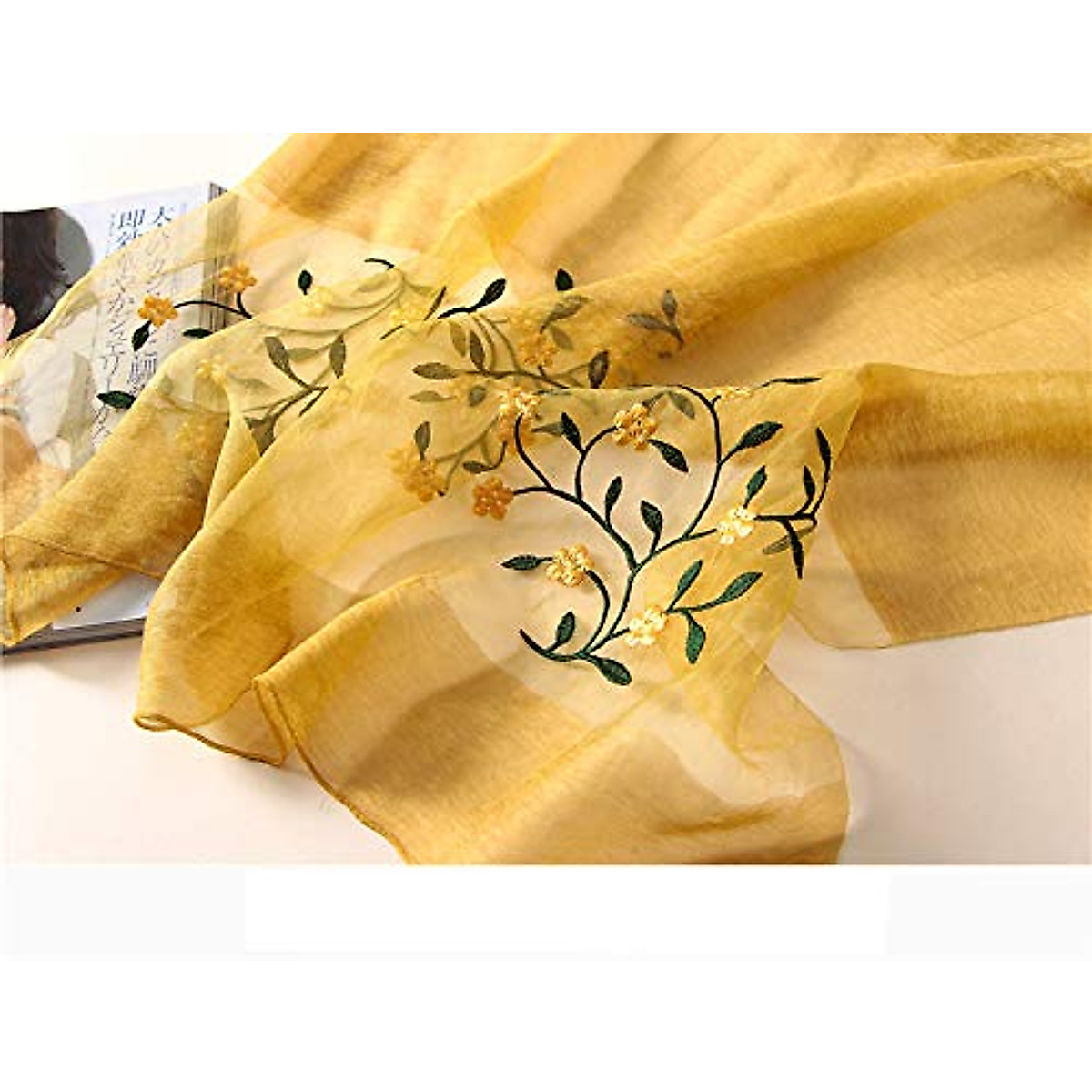 Alysee Women Soft Warm Silk&Wool Mixed Embroidered Scarf Shawl Headwrap Mustard Yellow