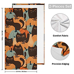 VKPSCHJ Cute Black Cats Pumpkins Bath Hand Towels Set of 2 Fall Halloween Kitchen Dish Towel Fingertip Towel for Bathroom Home Stove Decor Absorbent Soft