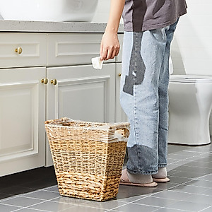 Mifoci 2 Pcs Wicker Trash Basket for Bathroom Woven Rattan Garbage Basket with 50 Plastic Garbage Bags, Boho Wicker Trash Can for Bathroom Kitchen Bedroom, Wicker Garbage Can(Multicolor)