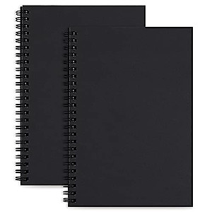 LABUK 2 Pack A5 Spiral Notebook 100 Pages Blank Sketchbook Pad Unlined Notebooks Soft Cover Kraft Journal 8.3"x 5.5" Memo Notepads Diary Planner, 50 Sheets for School Office Travel (Black)