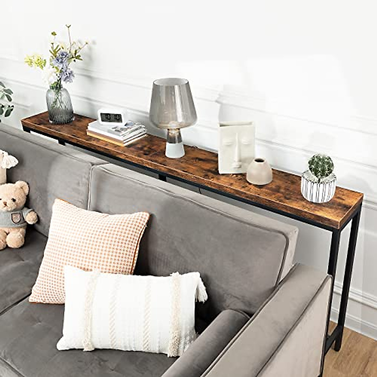ALLOSWELL Console Sofa Table, 70.9" Narrow Entryway Table, Extra Long Console Table Behind Couch, 1.2" Thick Board, Skinny Hallway Table for Entrance, Living Room, Foyer, Rustic Brown CTHR2801