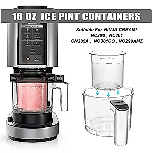 Ice Cream Pints Containers and Lids,16oz Cups Compatible with NC301 NC300 NC299AMZ Series Creami Ice Cream Makers, BPA-Free Ice Cream Storage Containers, Dishwasher Safe (4)