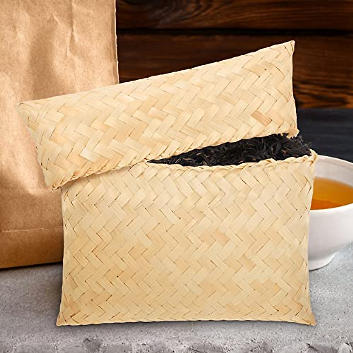 Alipis Bamboo Sticky Rice Basket Bamboo Pillow Candy Box Treat Packing Boxes Party Favors Boxes Sticky Rice Basket Snack Storage Basket Tea Container for Wedding Party Mothers Day Gift L