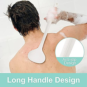 HONZUEN Non-Slip Back Bath Brush Long Handle, Shower Body Brush for Improves Lymphatic System, Stimulates Blood Circulation Exfoliator, Ergonomic Streamlined Shower Back Scrubber for Men Women Elderly