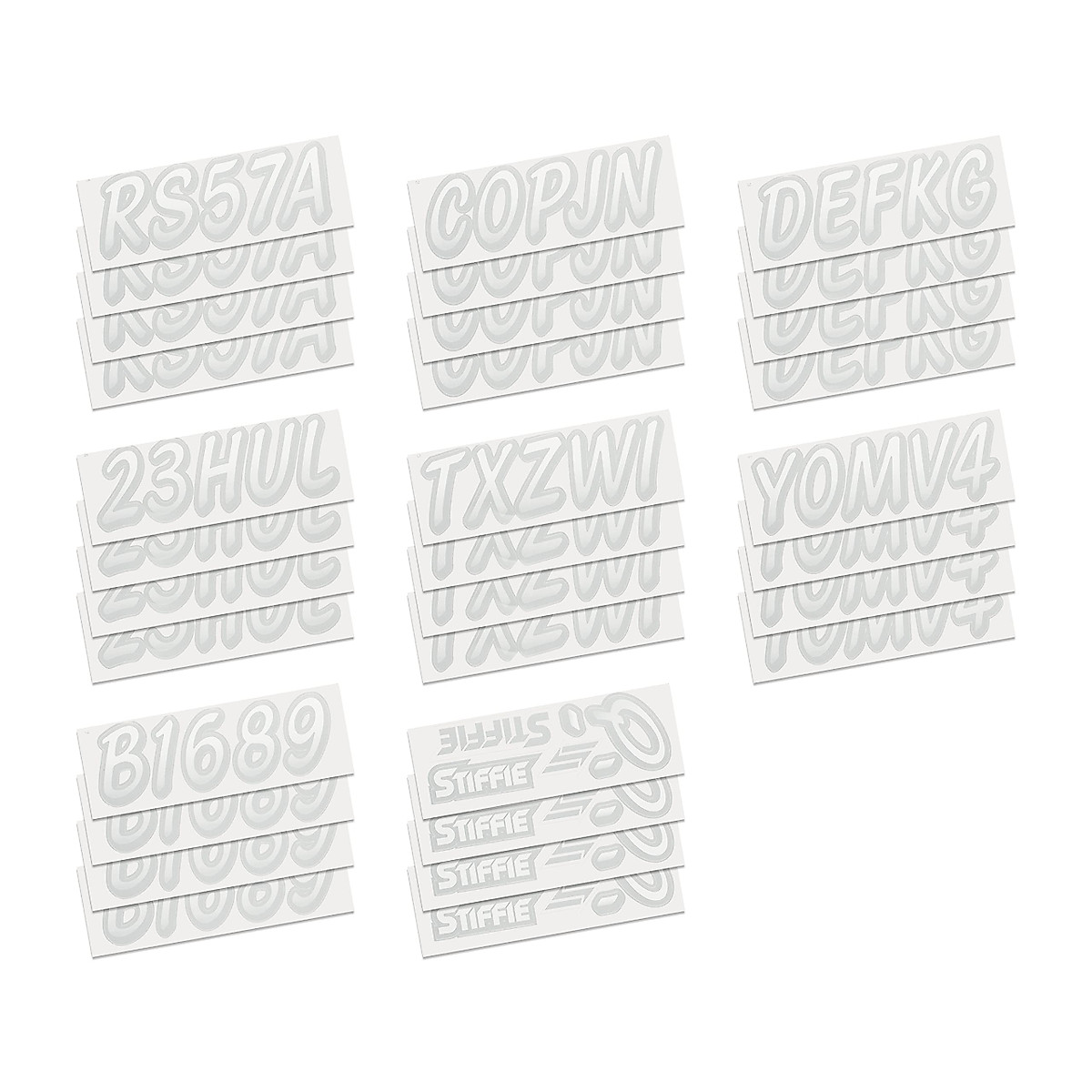 STIFFIE Whipline White/Silver SUPER STICKY 3" Alpha Numeric Registration Identification Numbers Stickers Decals for Sea-Doo SPARK, Inflatable Boats, RIBs, Hypalon/PVC, PWC and Boats.