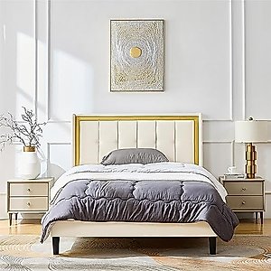 Anwick Queen Bed Frame with Headboard,Modern Upholstered Platform Bed Frame Queen Size with Storage Underneath and Wooden Slat for Living Room,Bedroom Heavy Duty (Queen, Beige)